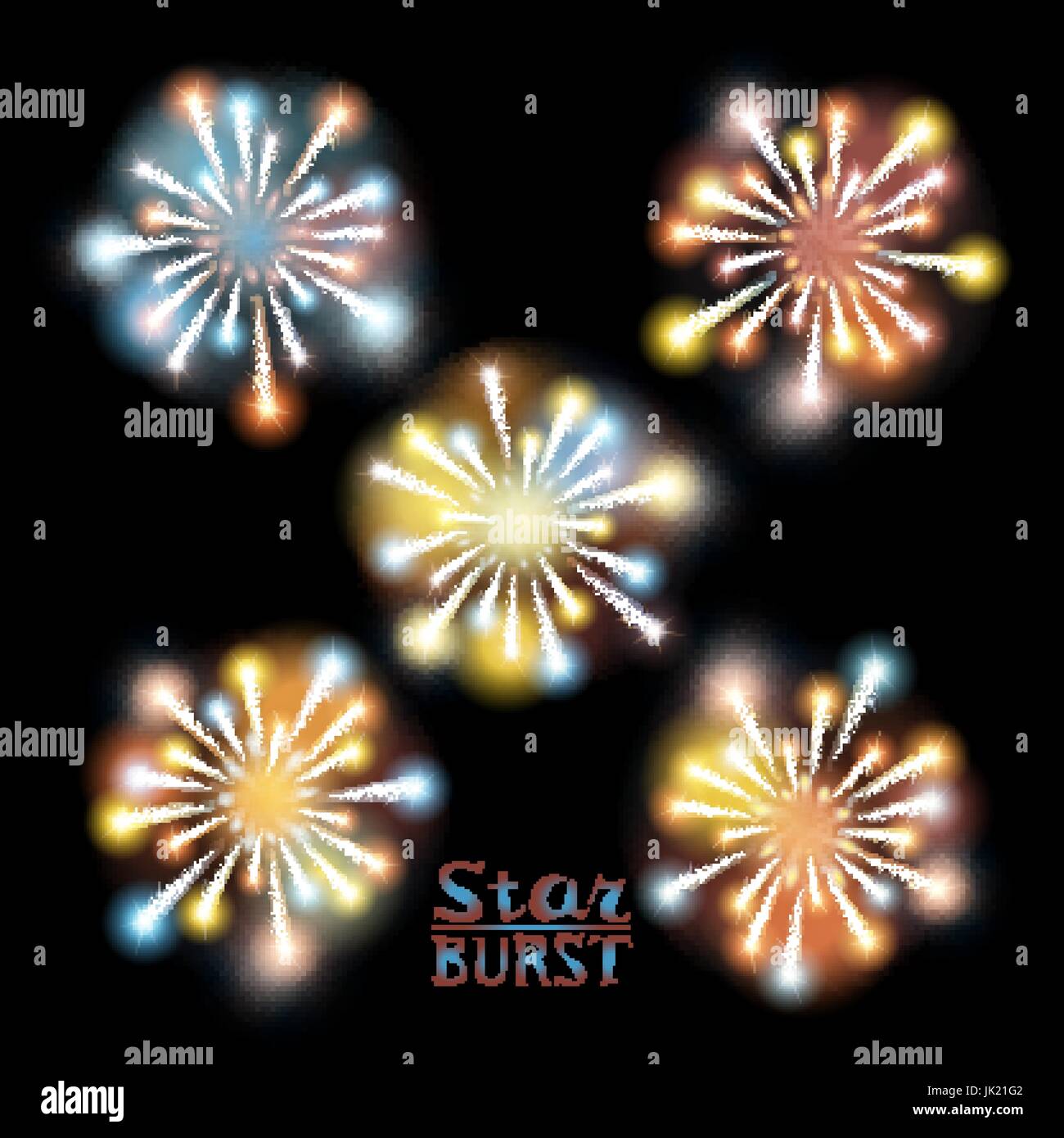 Festive patterned firework bursting in various shapes sparkling ...