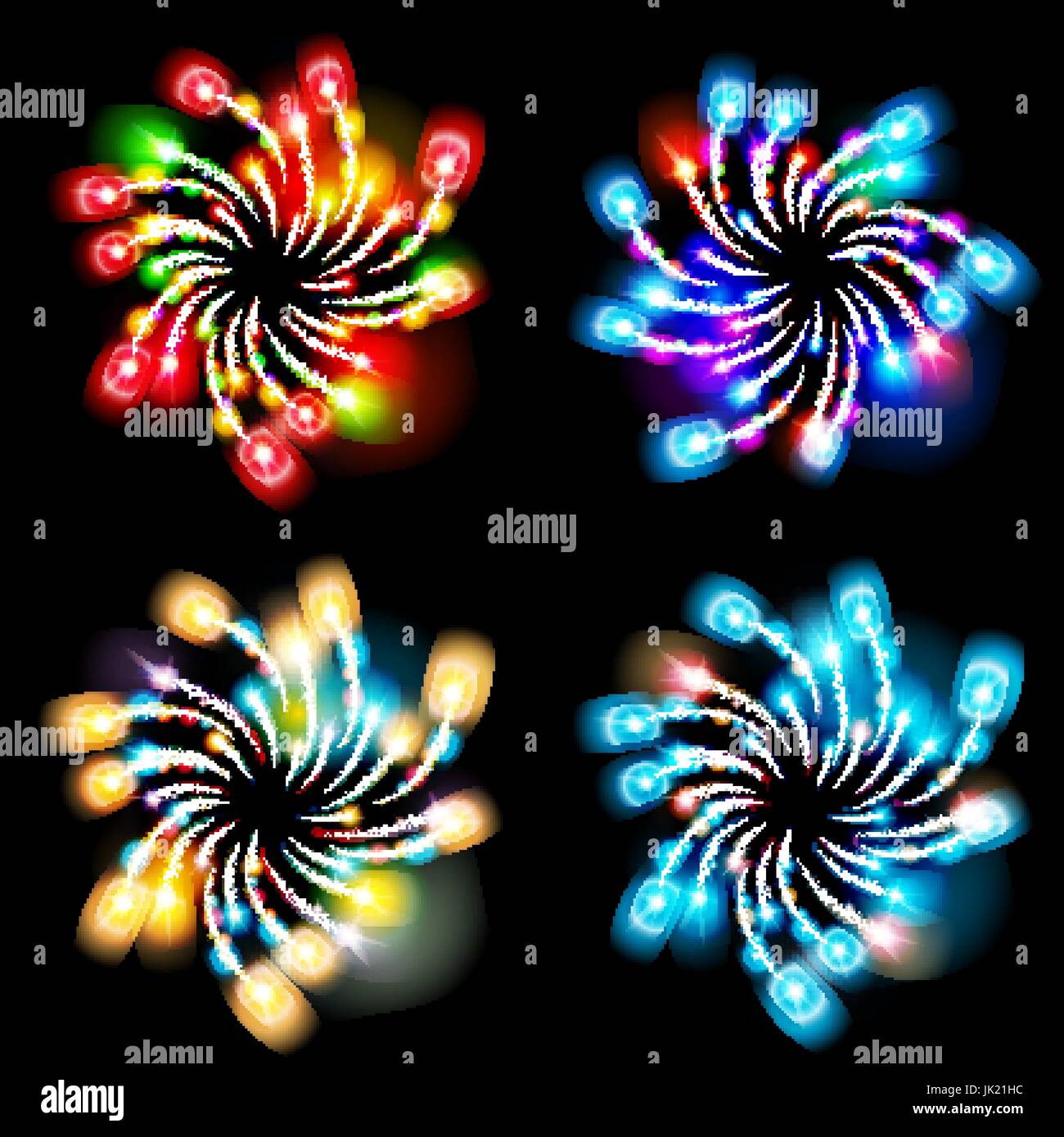 Festive patterned firework bursting in various shapes sparkling ...