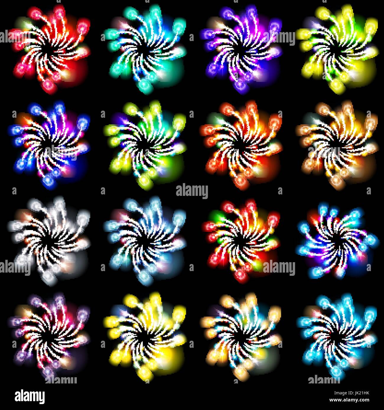 Festive patterned firework bursting in various shapes sparkling ...