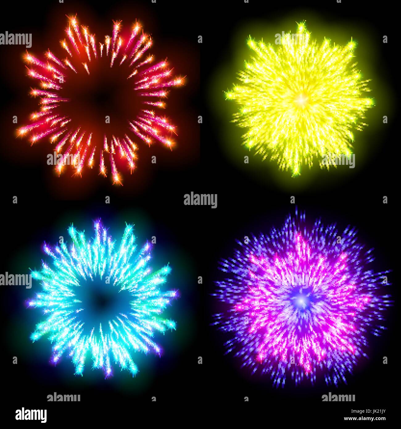 Festive patterned firework bursting in various shapes sparkling ...