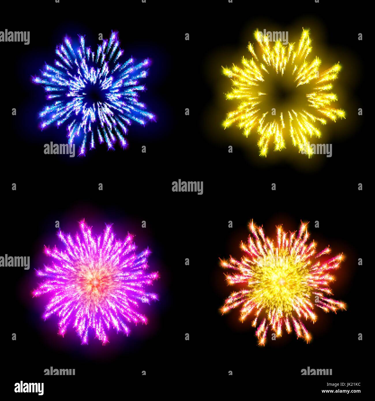 Festive patterned firework bursting in various shapes sparkling ...