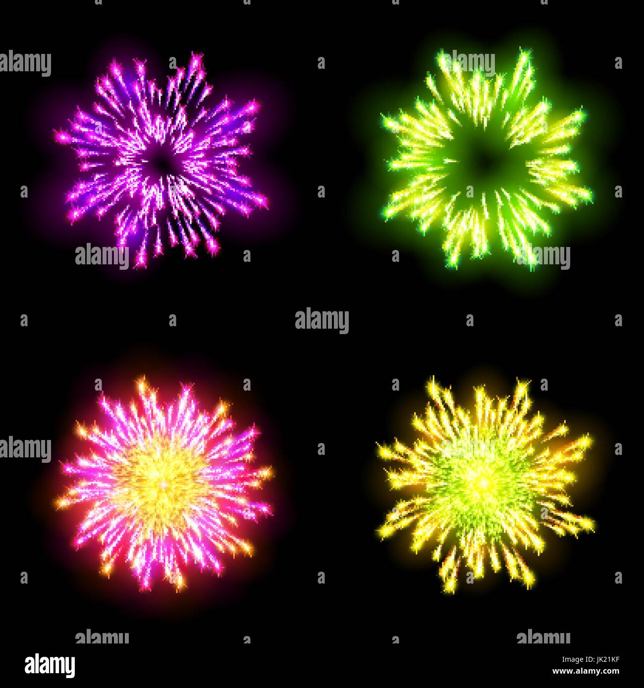 Festive patterned firework bursting in various shapes sparkling ...