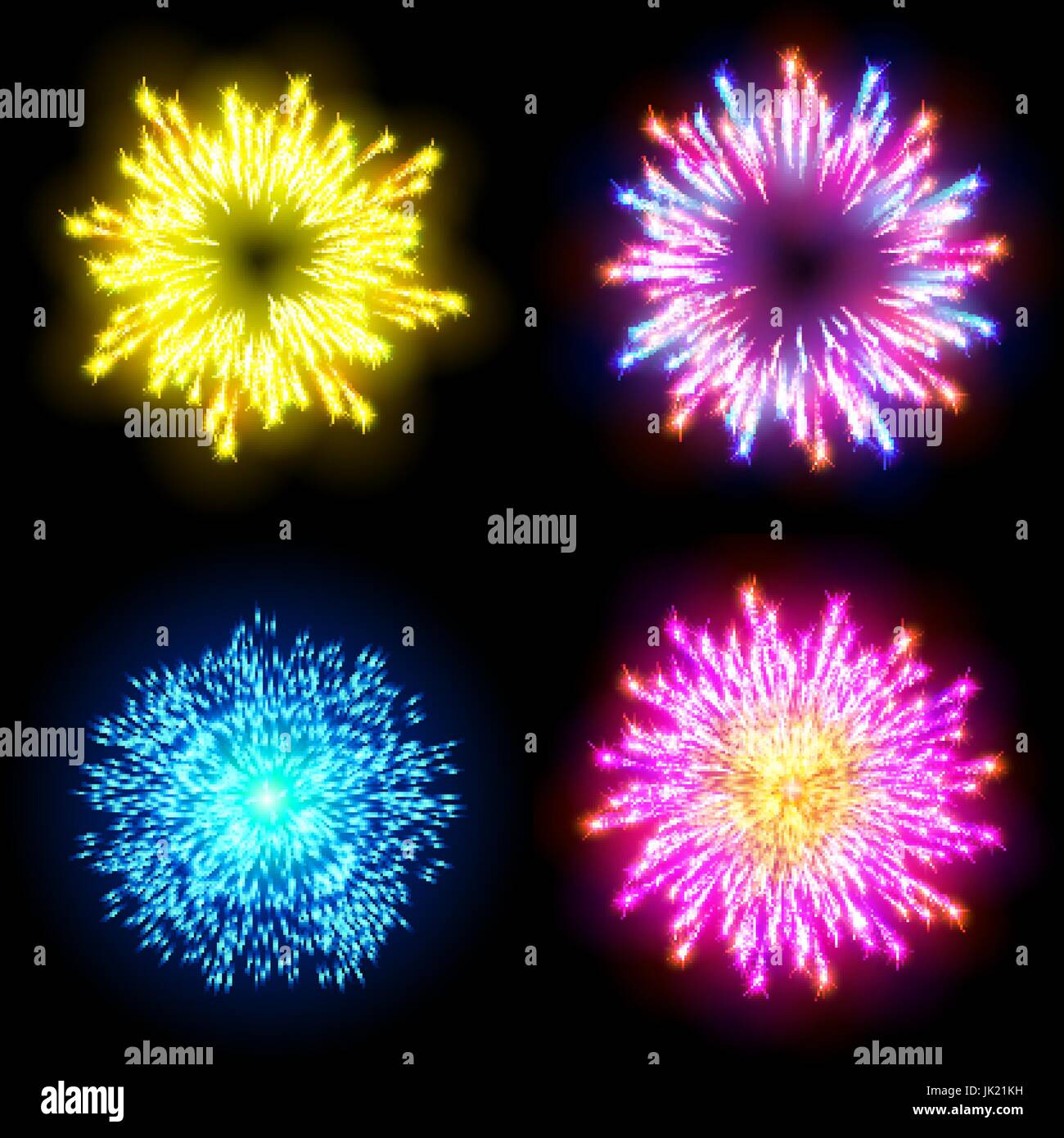 Festive patterned firework bursting in various shapes sparkling ...