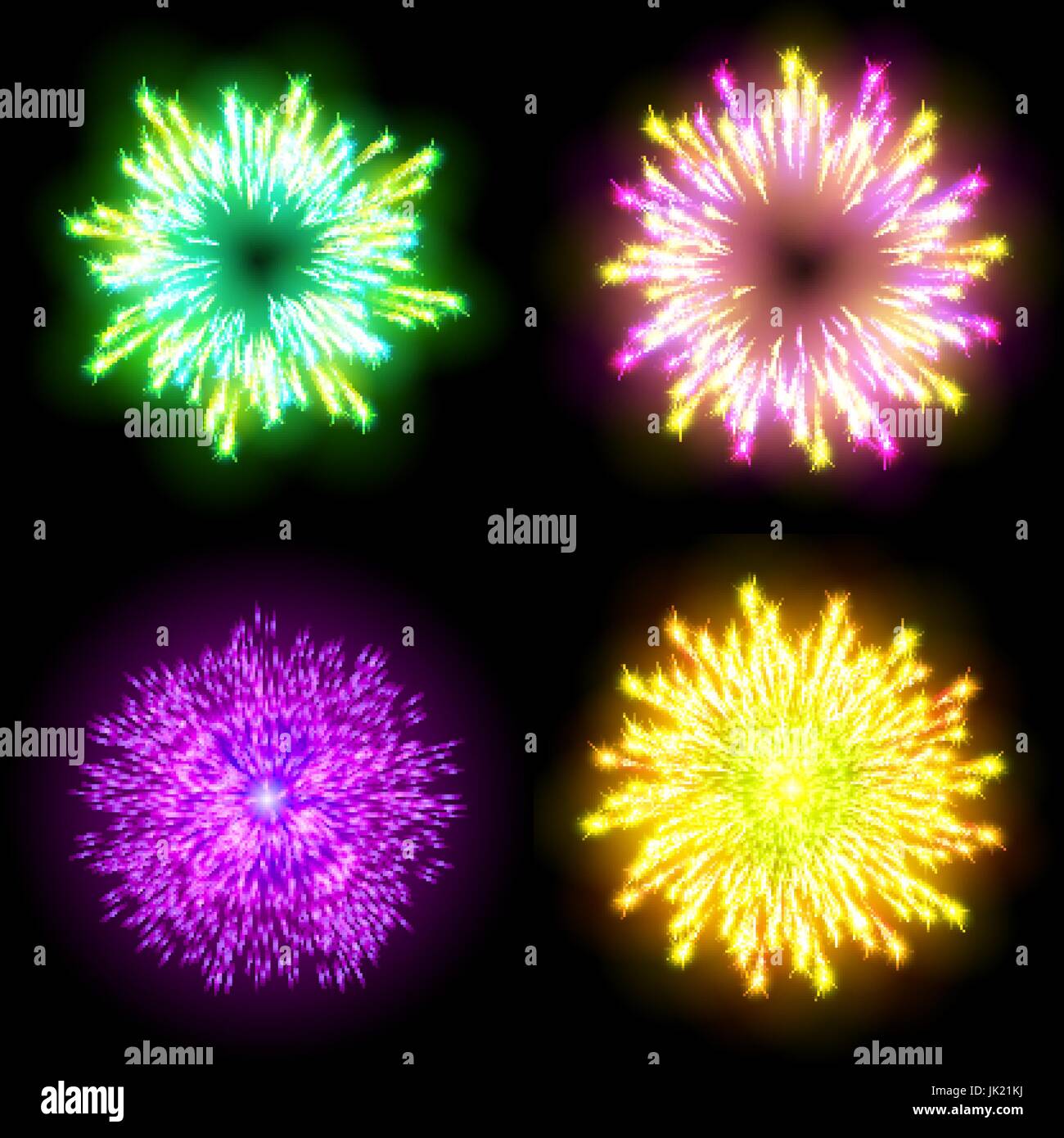 Festive patterned firework bursting in various shapes sparkling ...