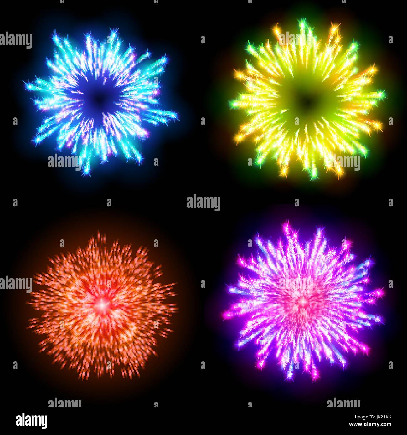 Festive patterned firework bursting in various shapes sparkling ...