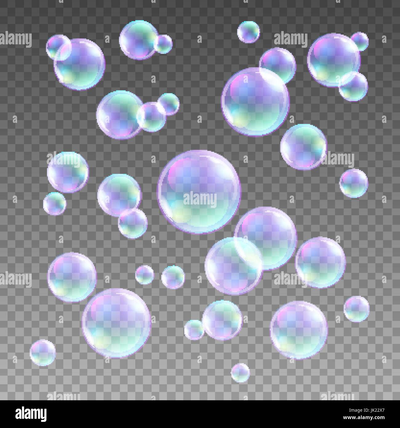 Transparent multicolored soap bubbles vector set on plaid background ...
