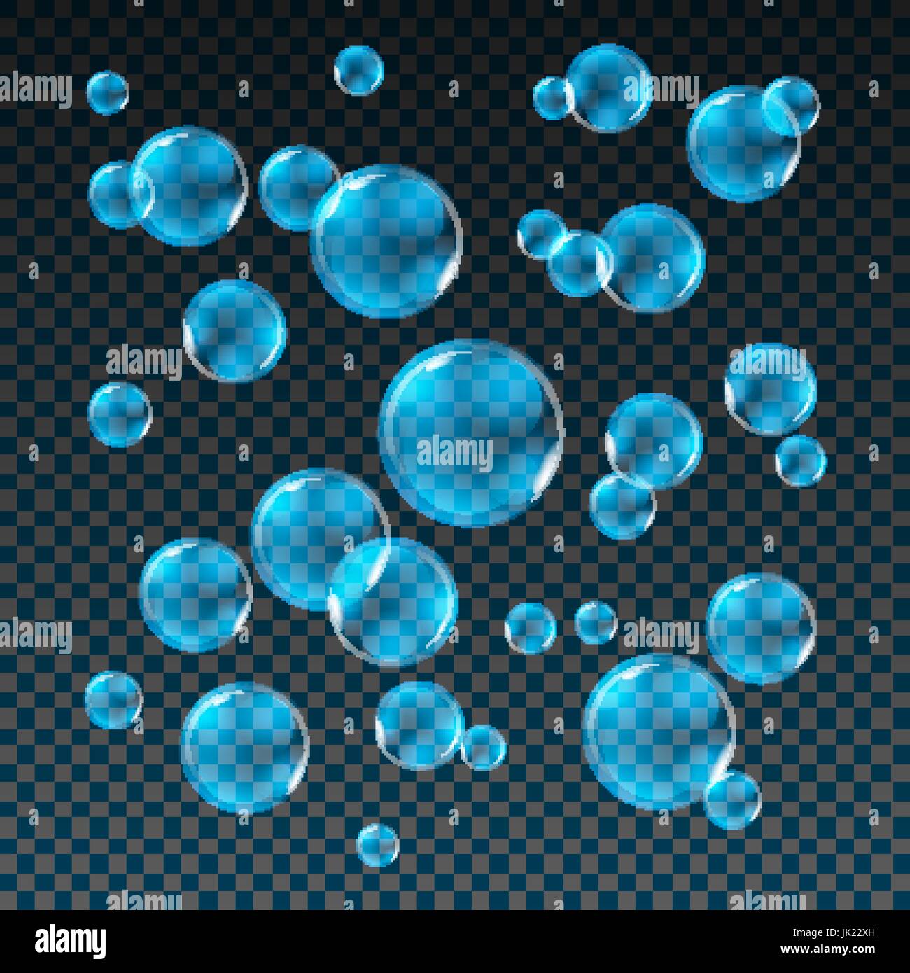 Transparent blue soap bubbles vector set on plaid background. Sphere ...