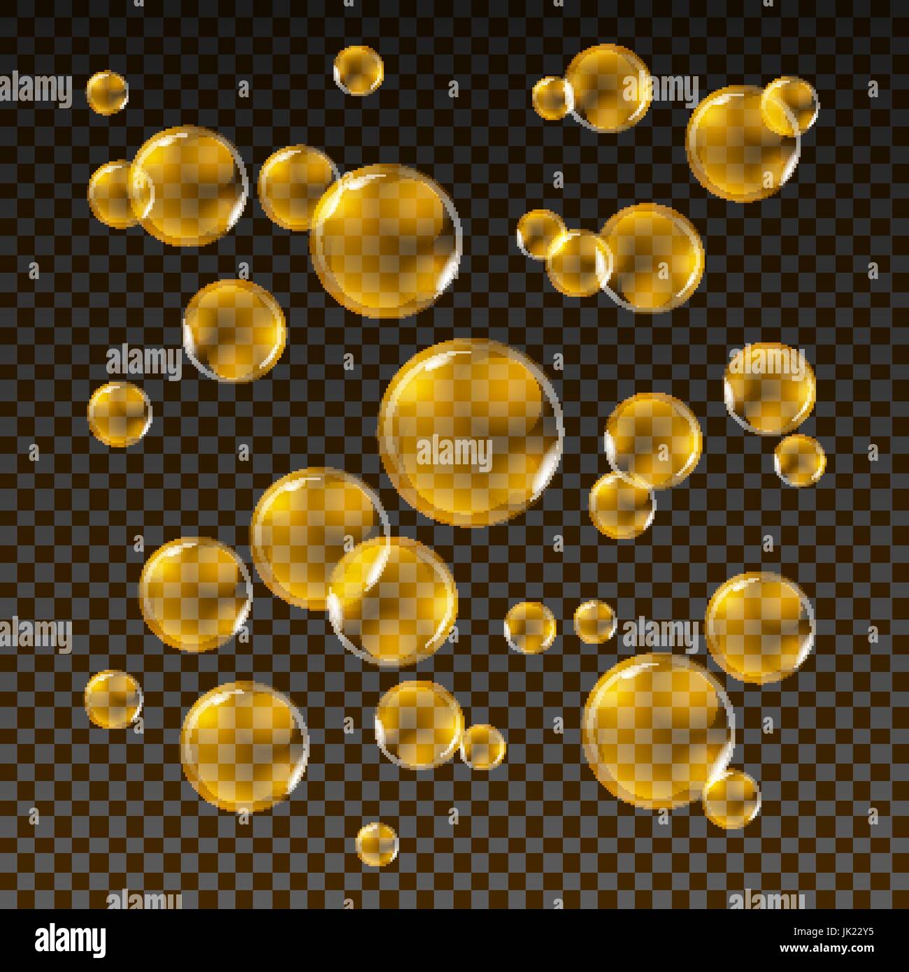 Transparent gold soap bubbles vector set on plaid background. Sphere ...