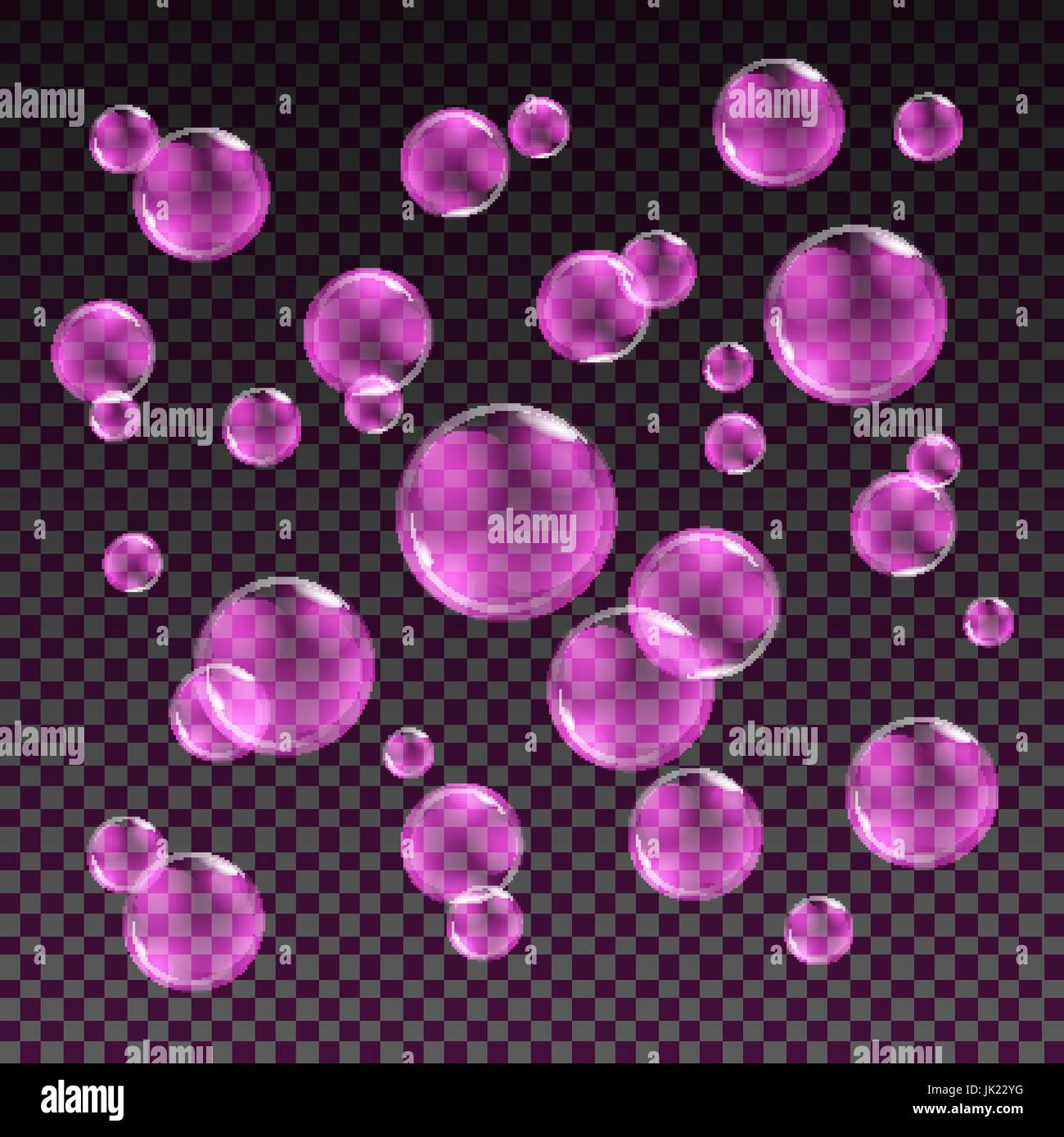 Transparent pink soap bubbles vector set on plaid background. Sphere ...