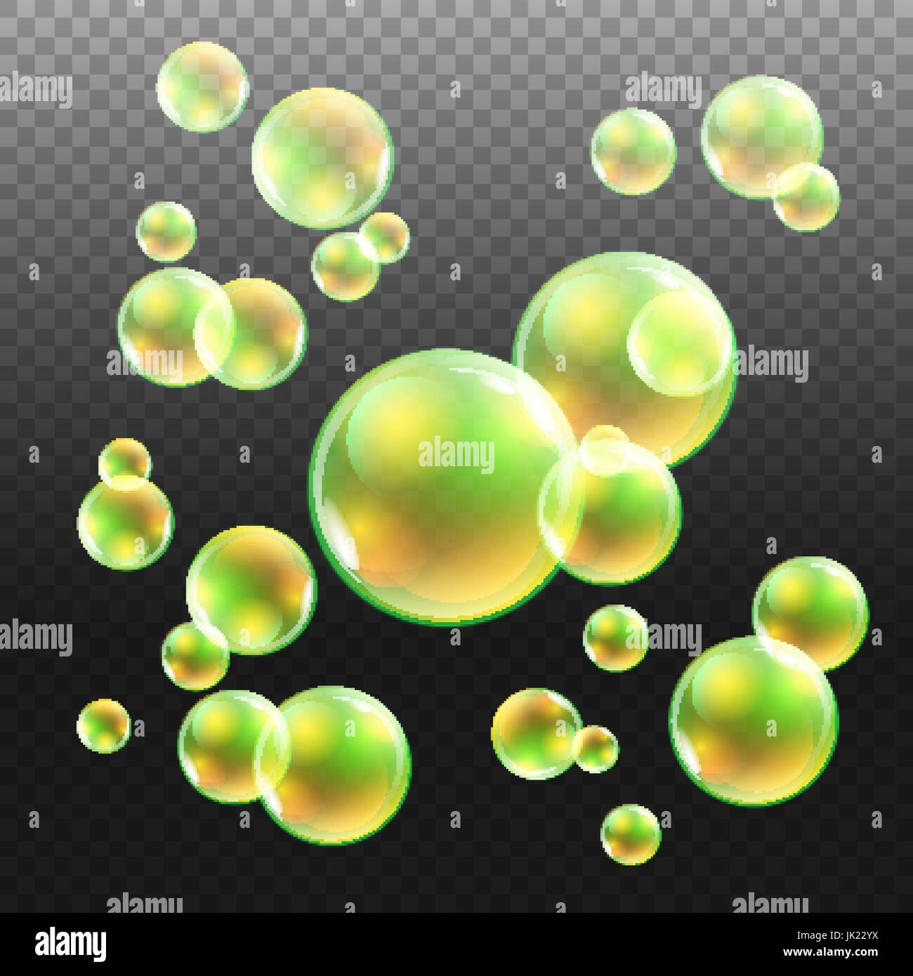 Transparent multicolored soap bubbles vector set on plaid background ...