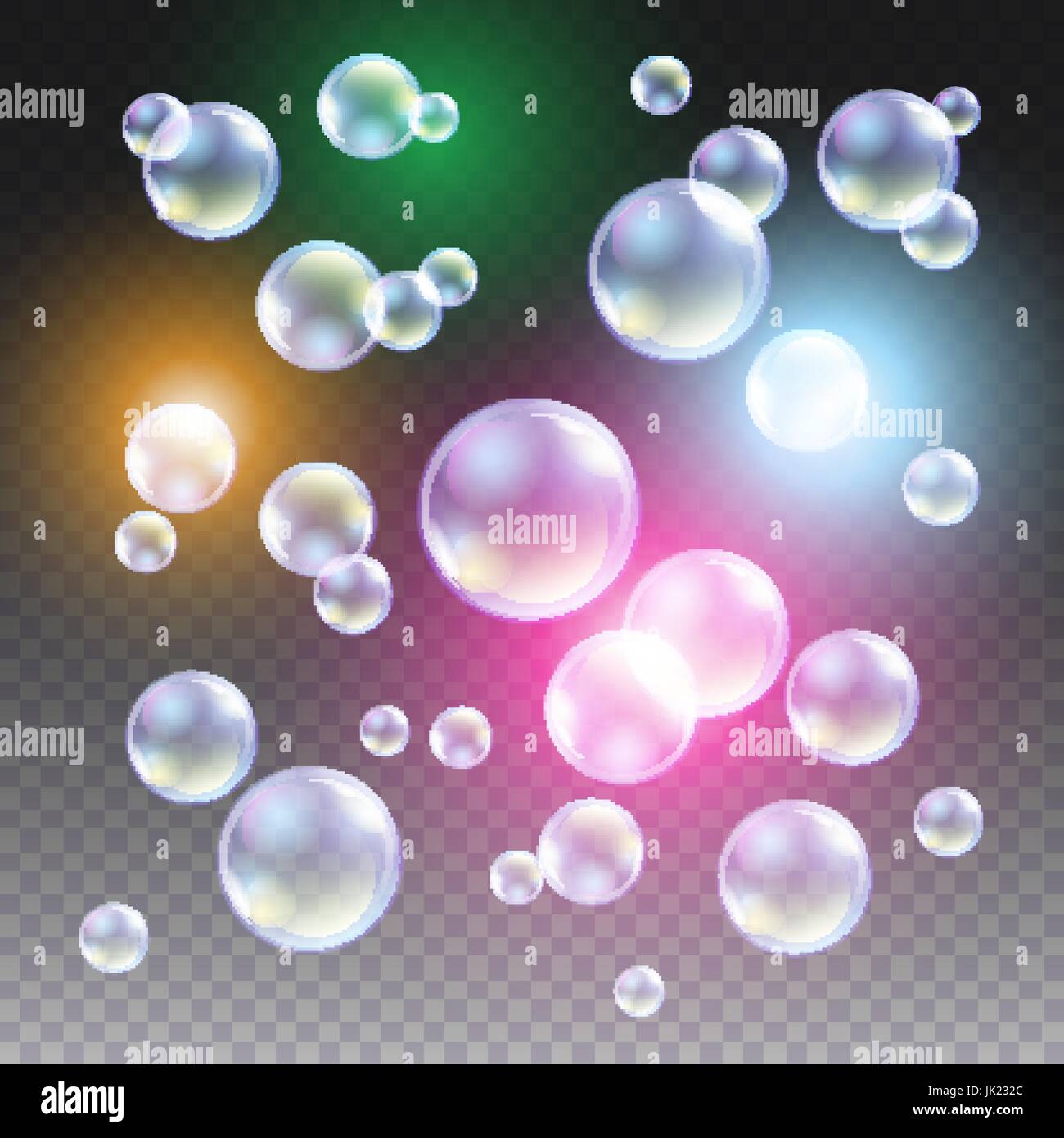 Transparent blue soap bubbles vector set on plaid background. Sphere ...