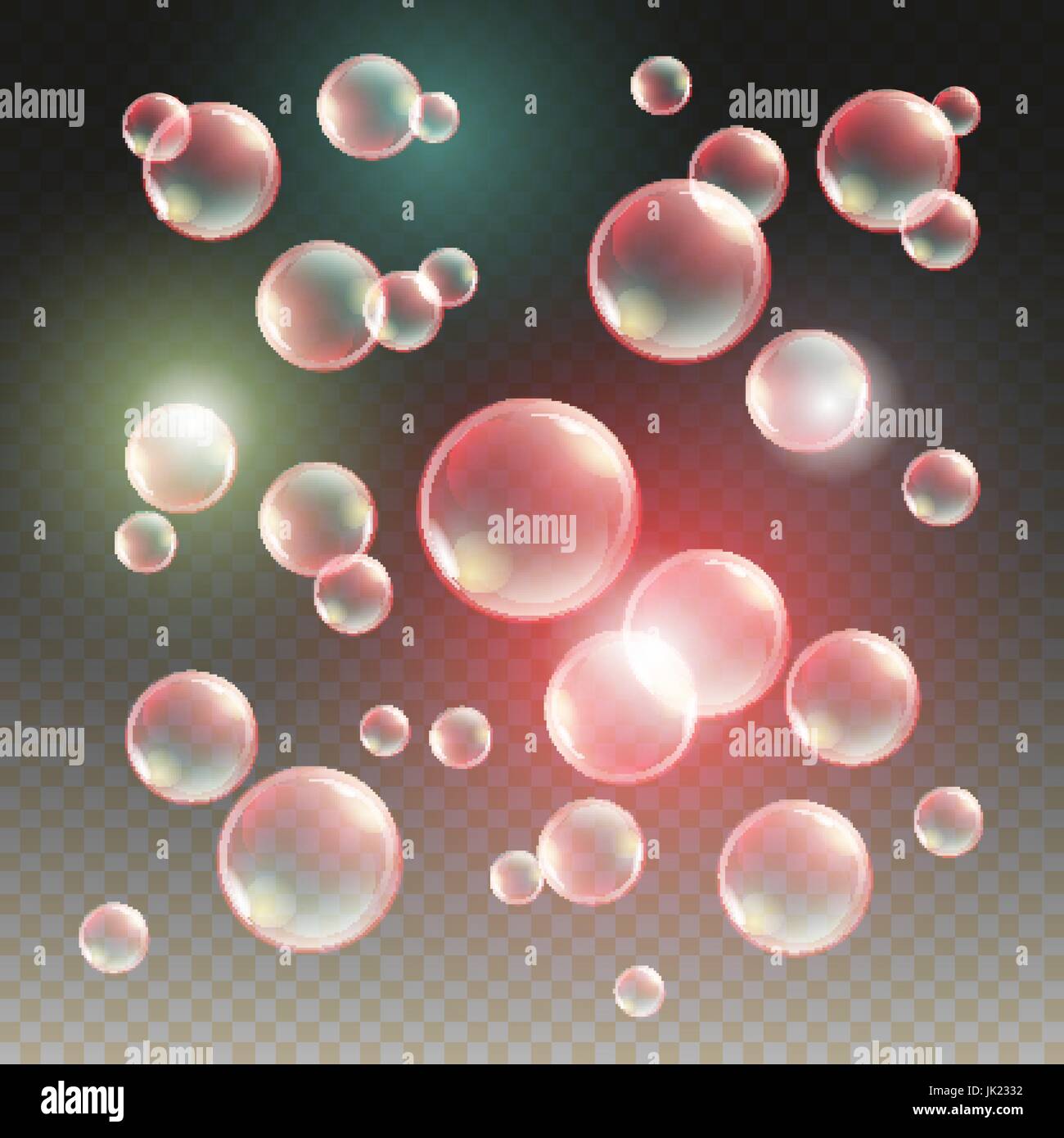 Transparent pink soap bubbles vector set on plaid background. Sphere ...