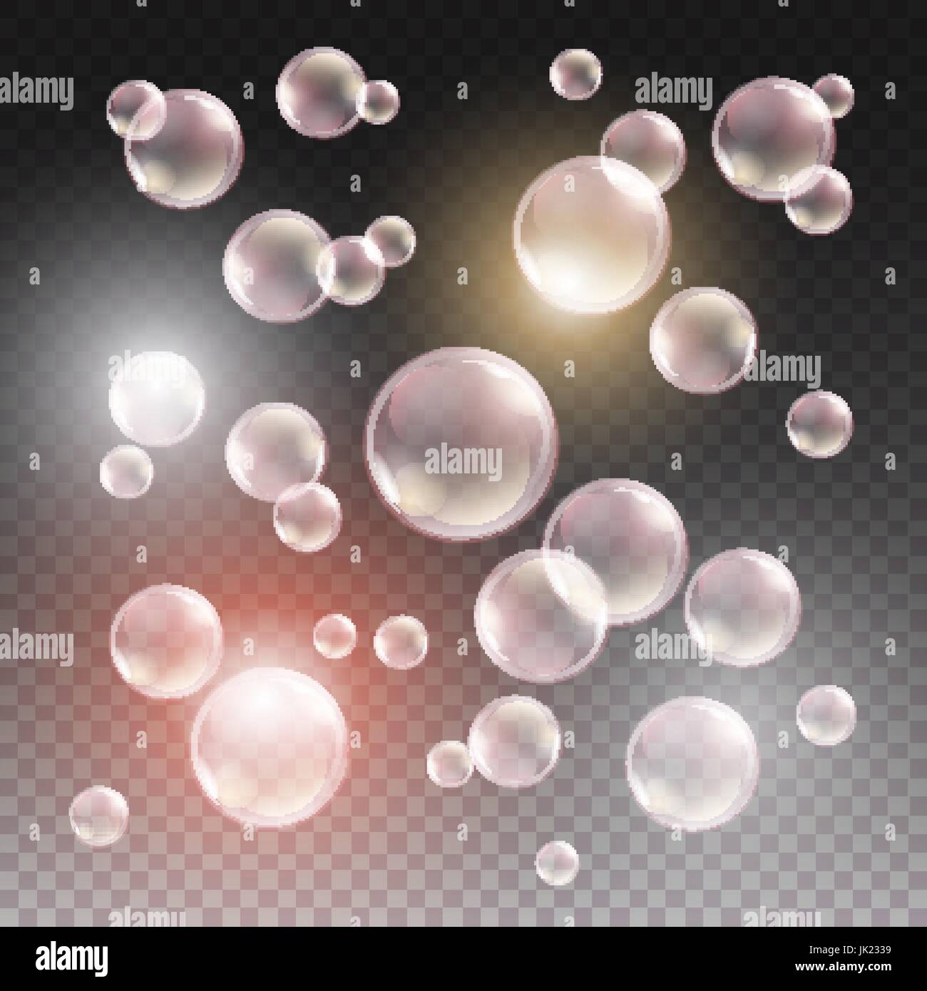 Transparent pink soap bubbles vector set on plaid background. Sphere ...