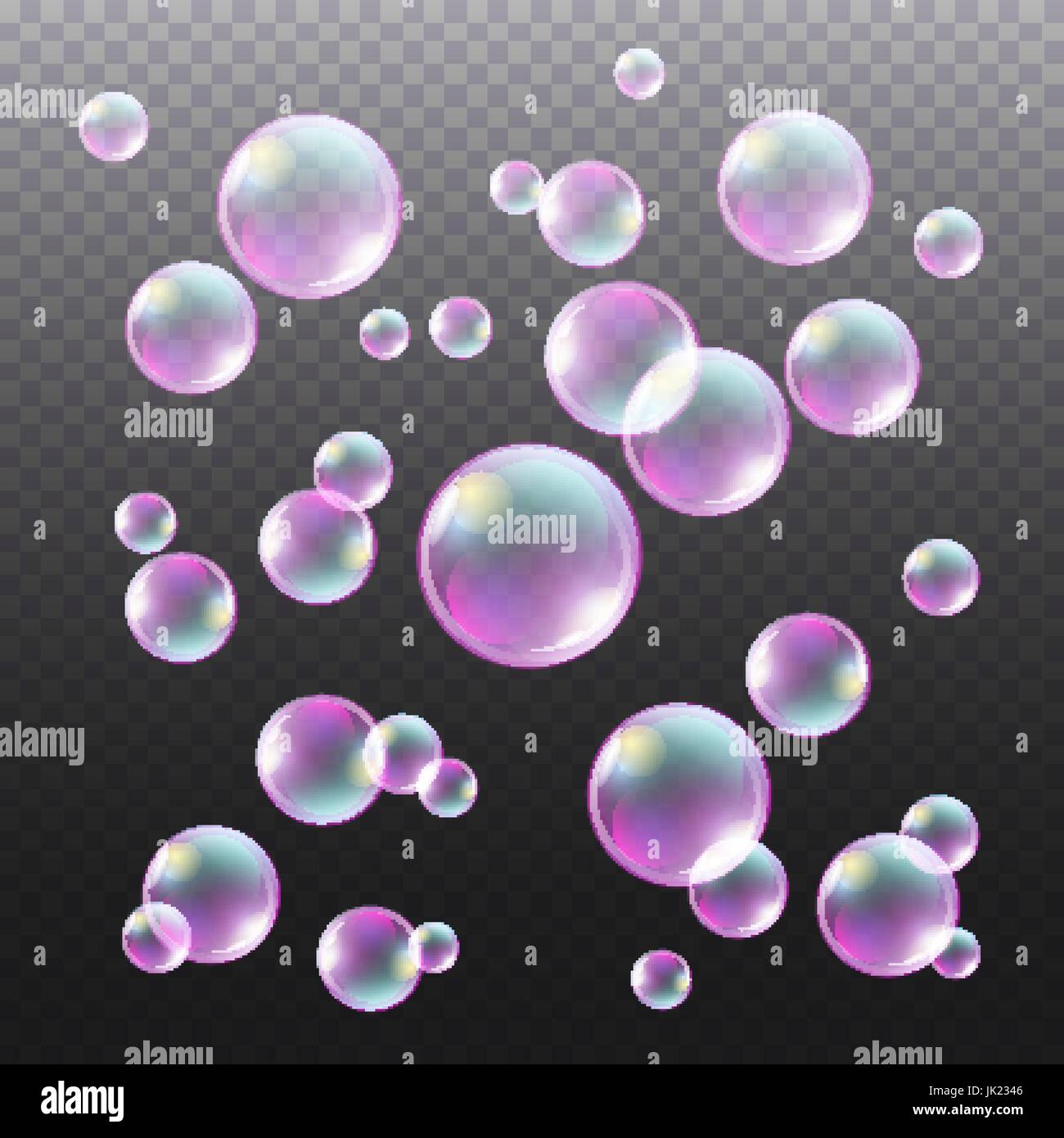 Transparent multicolored soap bubbles vector set on plaid background ...