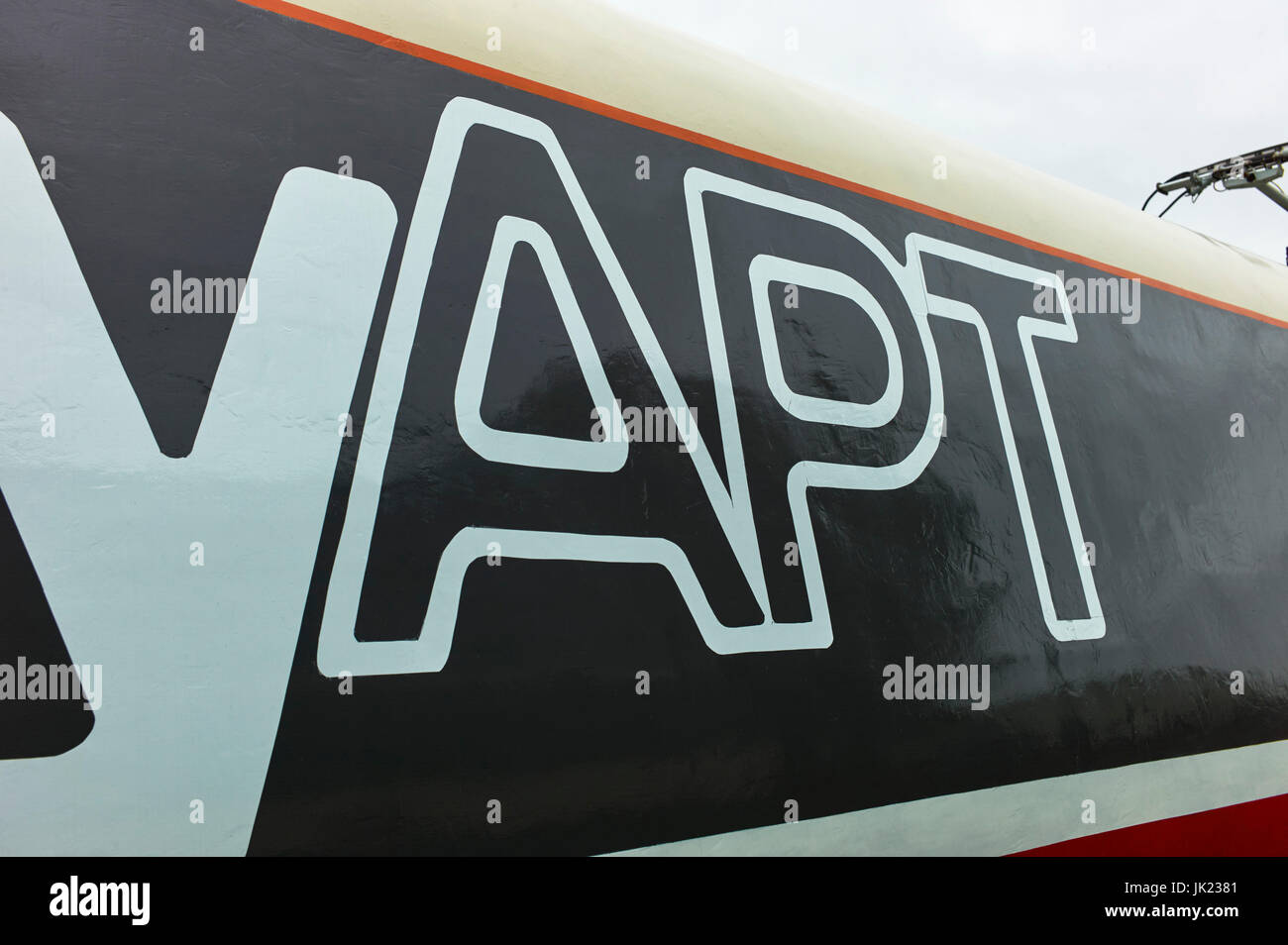 APT, advanced passenger train logo on train at Crewe railway heritage ...