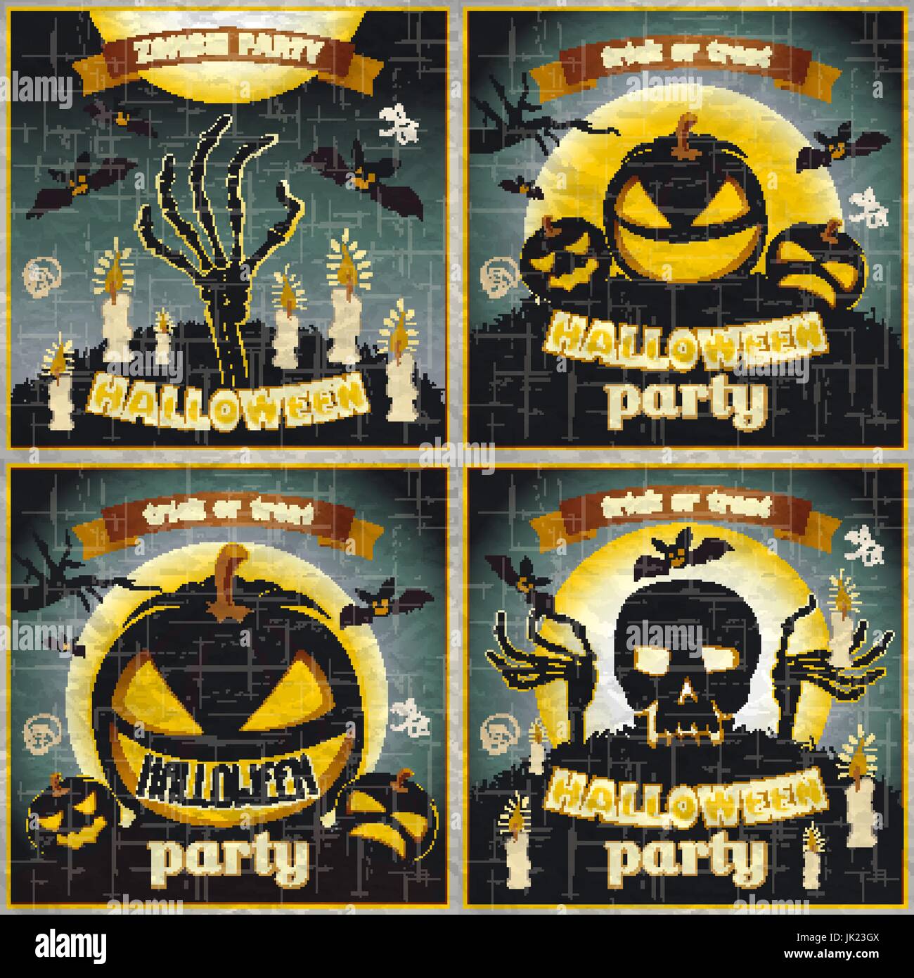 Halloween Posters set. Vector illustration. art night holiday Stock ...