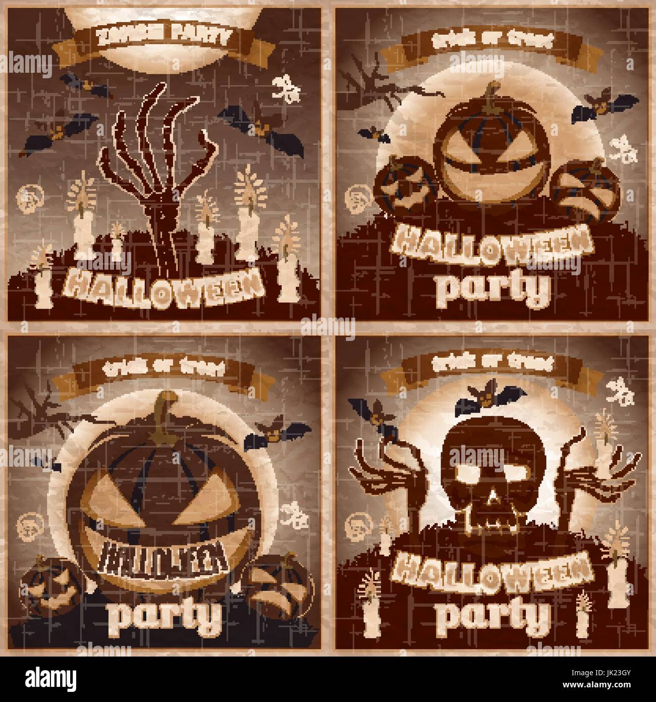Halloween Posters set. Vector illustration. art night holiday Stock ...