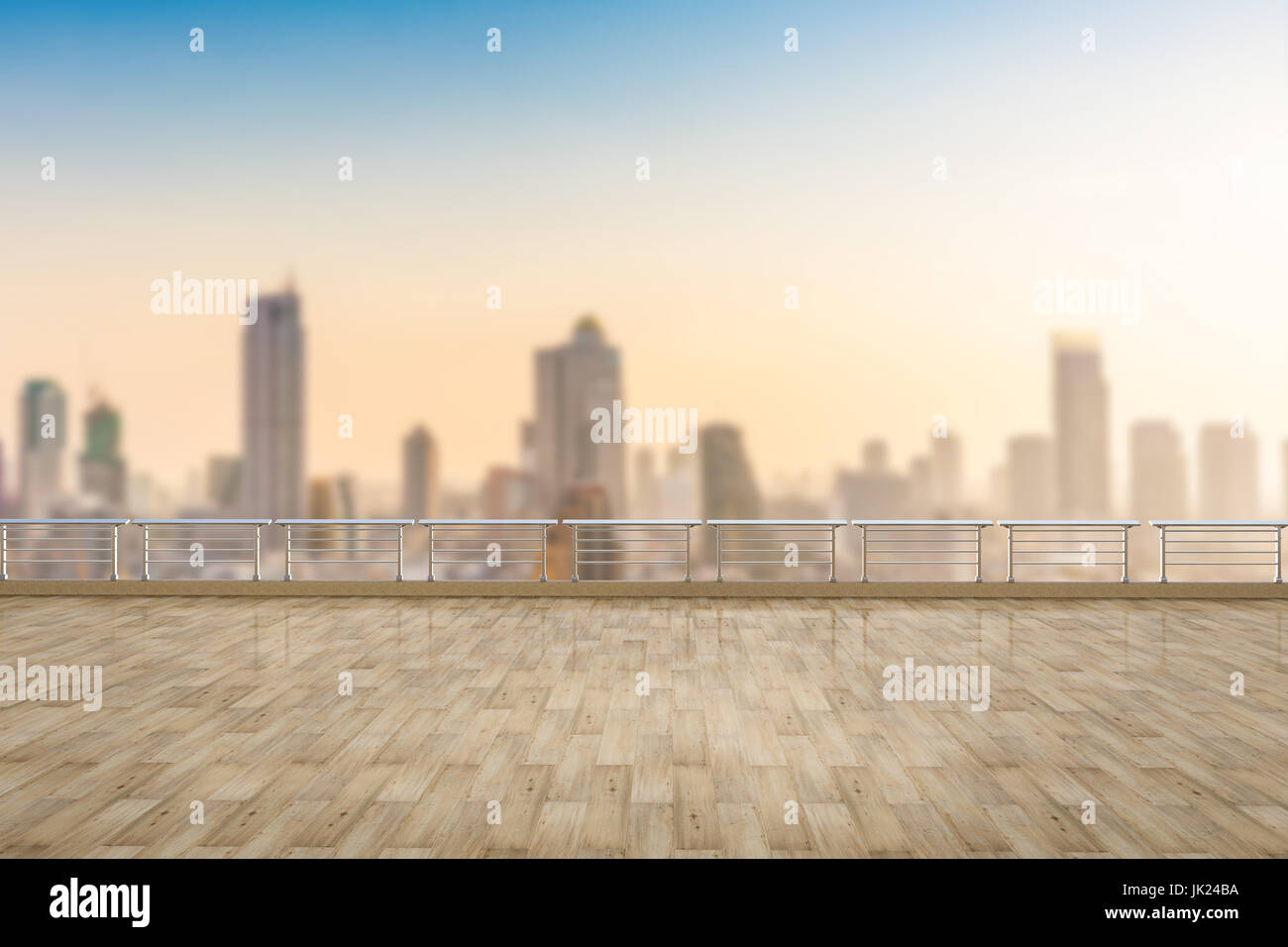 wooden empty terrace on cityscape and blue sky background Stock Photo ...