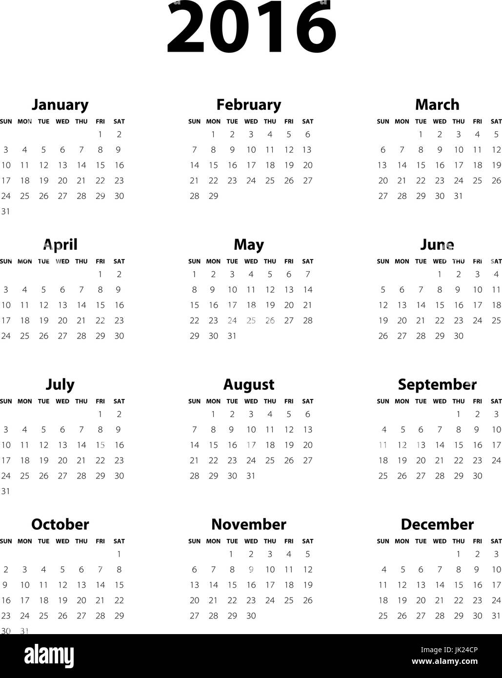 Calender template week starts sunday vector Black and White Stock ...