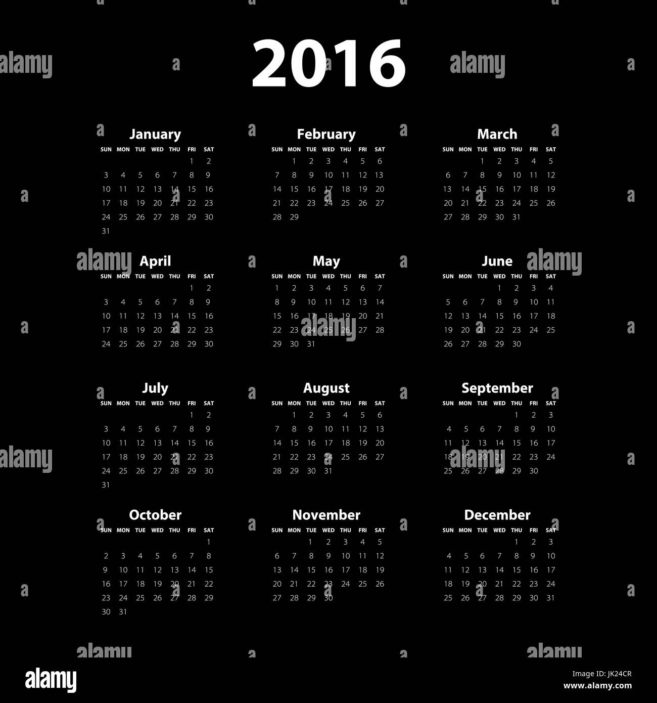 calendar for 2016 on black background. Vector EPS10. art Stock Vector ...