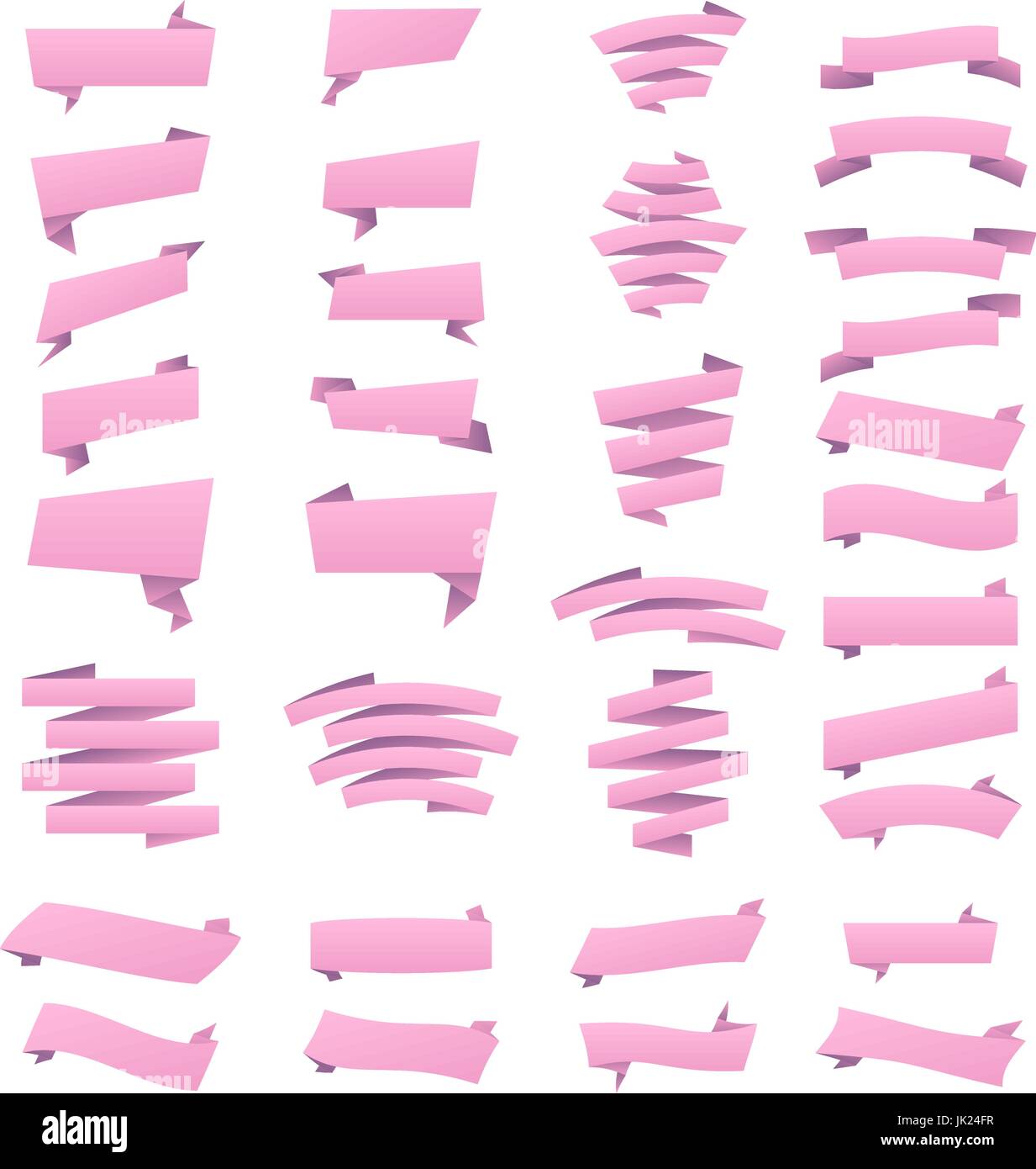 Ribbons vintage vector set in light and dark pink and brown colors art ...