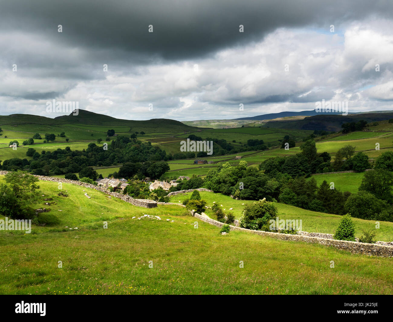 Smearsett Scar and Ingleborough Loom Over Ribblesdale above the Village ...