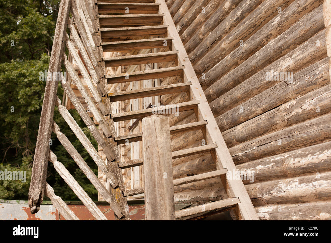 Wooden old ramshackle staircase Stock Photo - Alamy