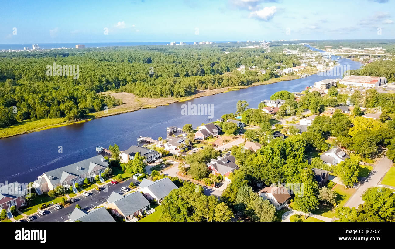 Aerial view on intercoastal waterway in Little River of South Carolina ...