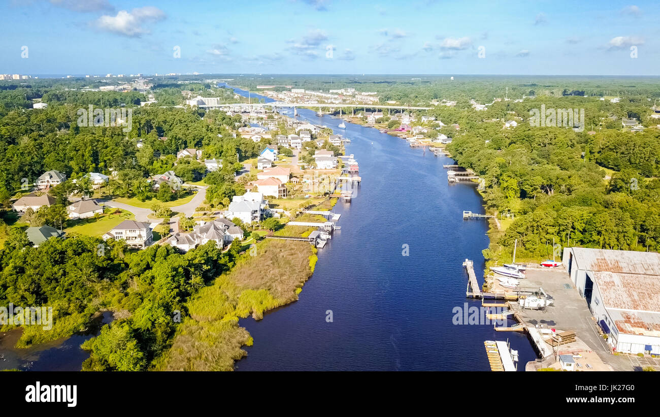 Aerial view on intercoastal waterway in Little River of South Carolina ...