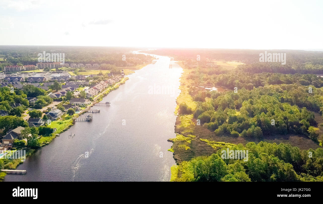 Aerial view on intercoastal waterway in Little River of South Carolina ...