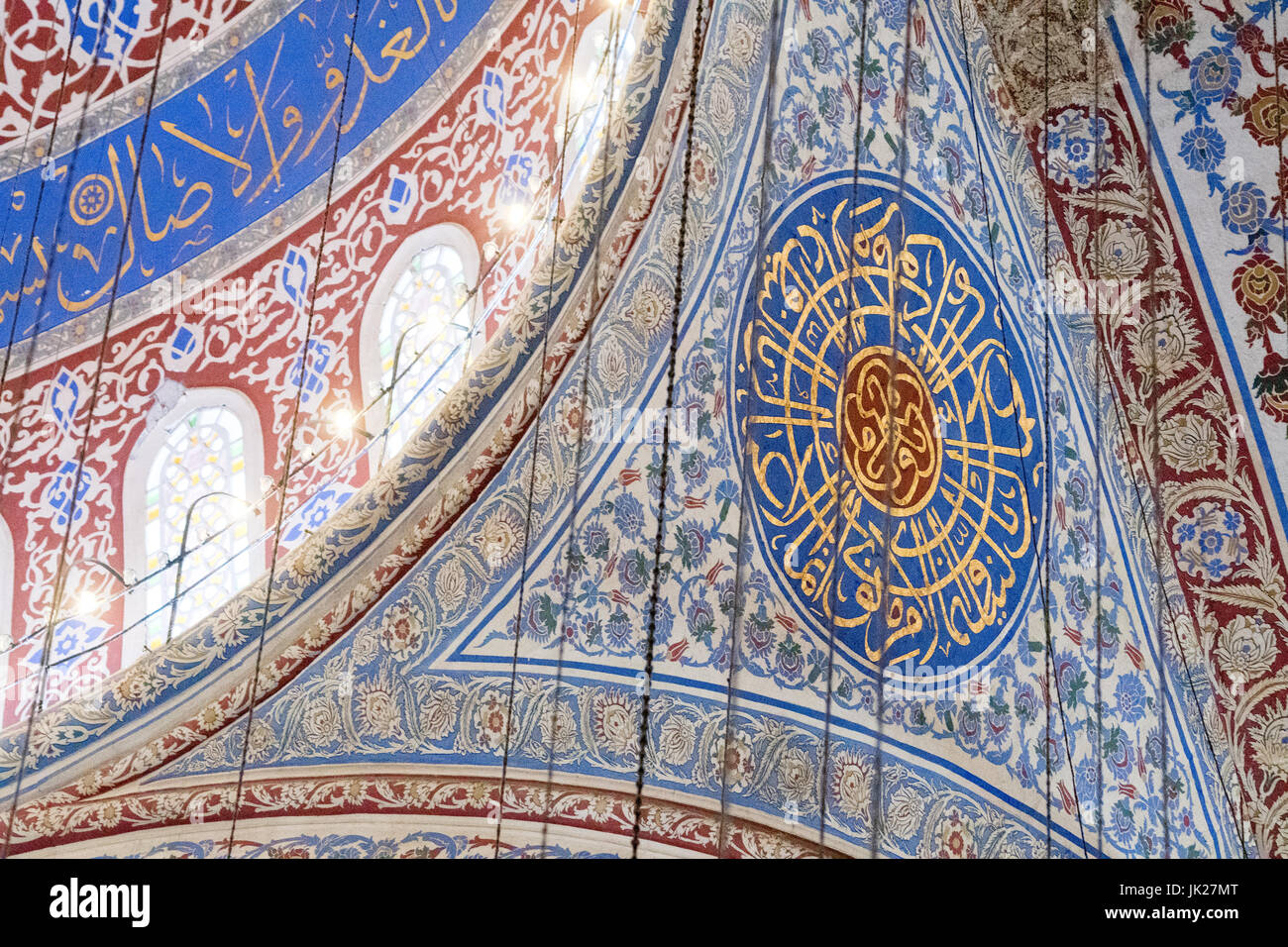 Beautiful and detailed view of the stained glass and colorful tile work ...