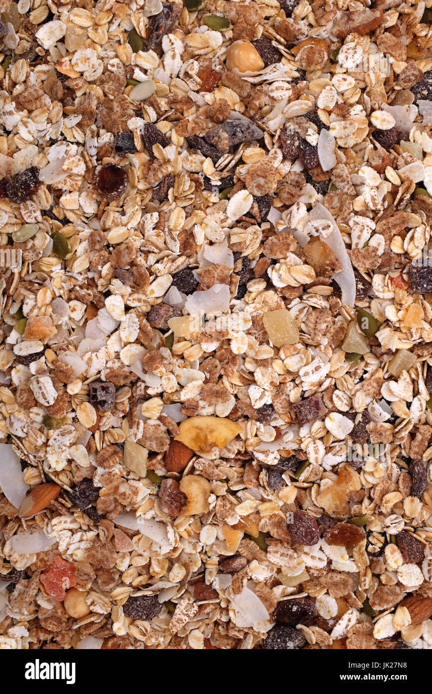 Muesli cereal with seeds, mixed fruit and nuts - as an abstract ...
