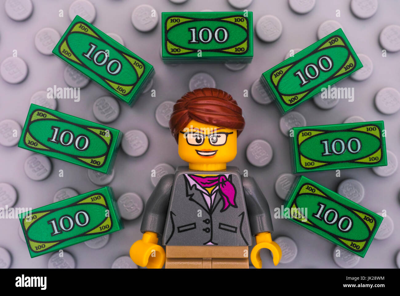 Tambov, Russian Federation - June 22, 2017 Lego businesswoman and Lego ...