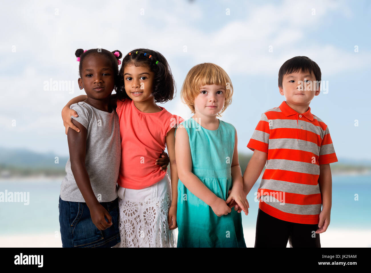 Group of multiracial kids portrait on blurred background Stock Photo ...