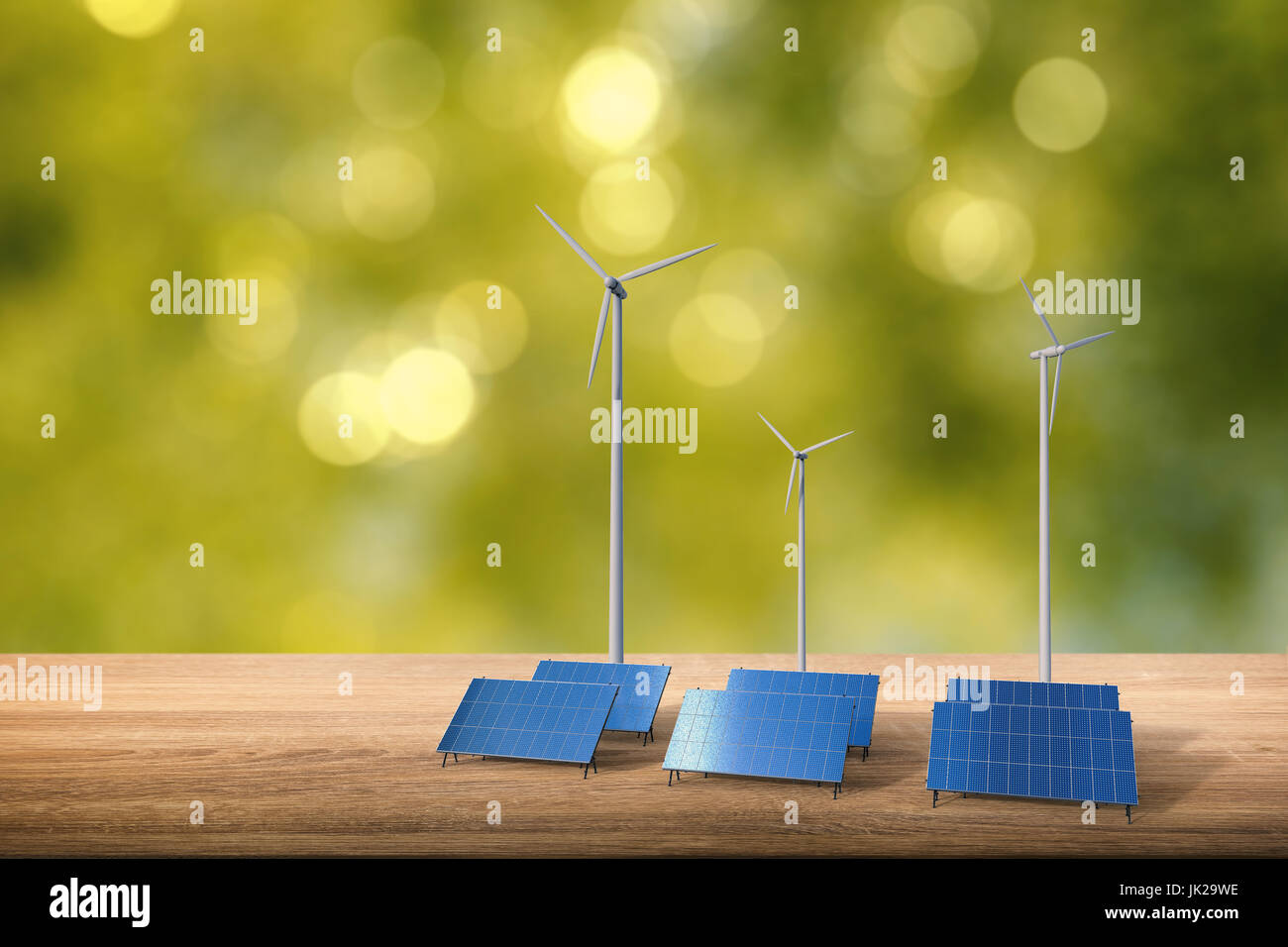 alternative energy concept with 3d rendering wind turbines and solar ...