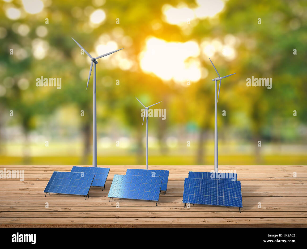 alternative energy concept with 3d rendering wind turbines and solar ...