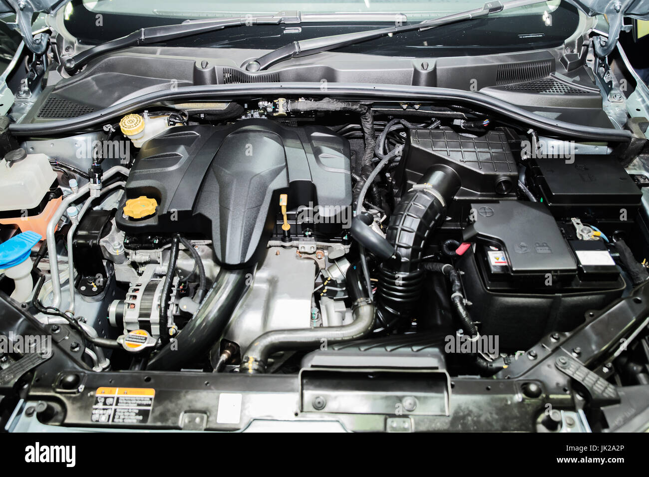 Close up detail of new car engine. Clean new car engine Stock Photo - Alamy