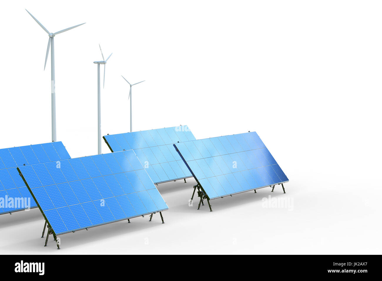 alternative energy concept with 3d rendering wind turbines and solar ...