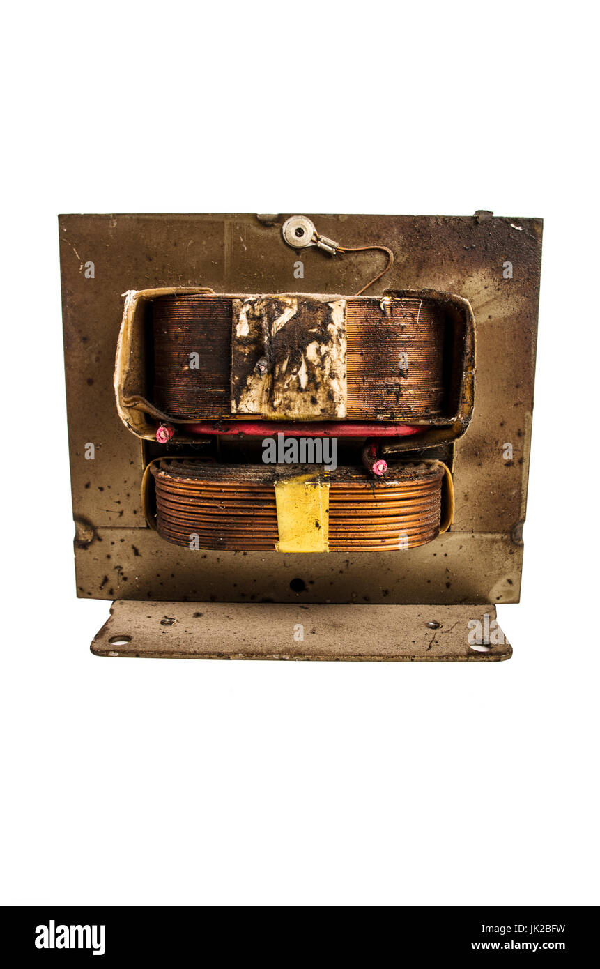 Close up of an electric system on white background, in a white ...