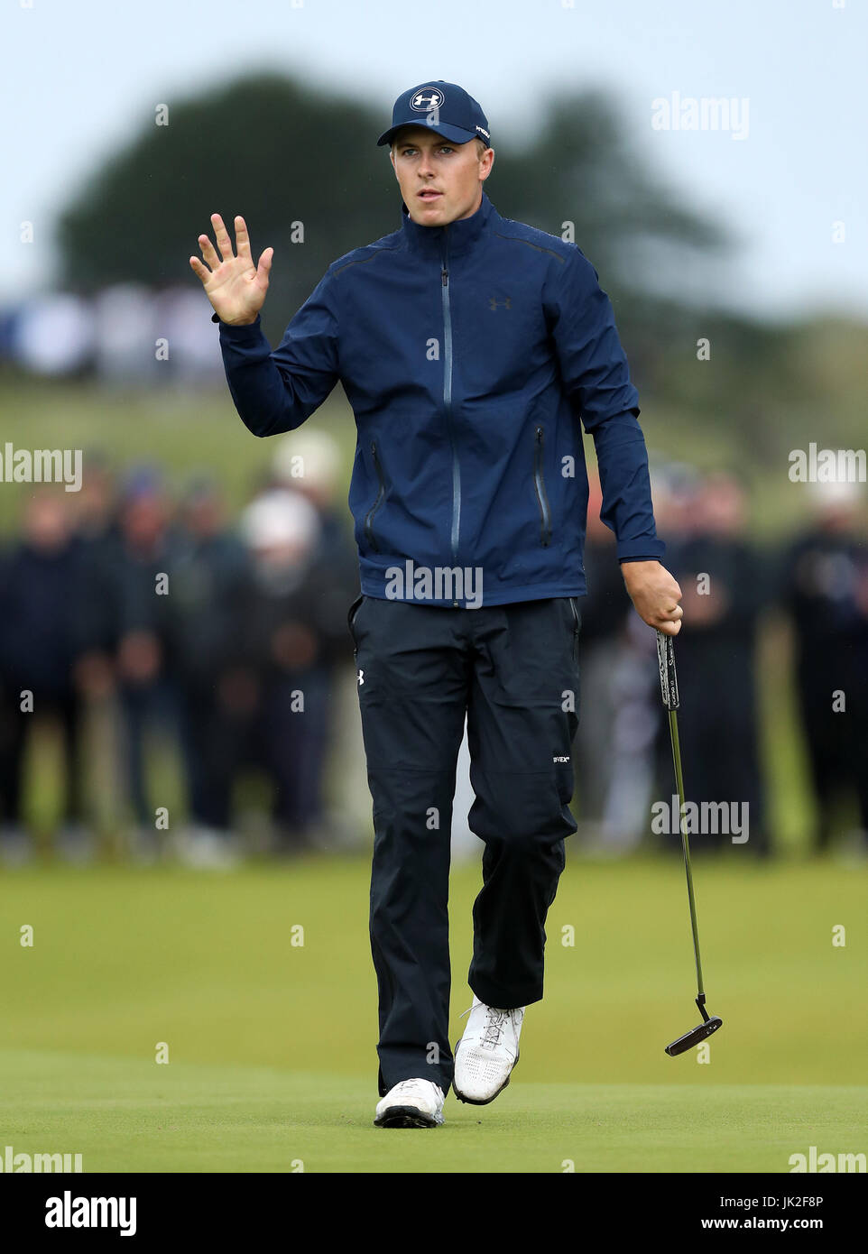 USA's Jordan Spieth acknowledges the crowd after putting on the 8th ...