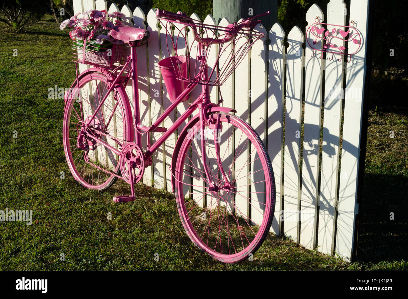 Old white bicycle pink hi-res stock photography and images - Alamy