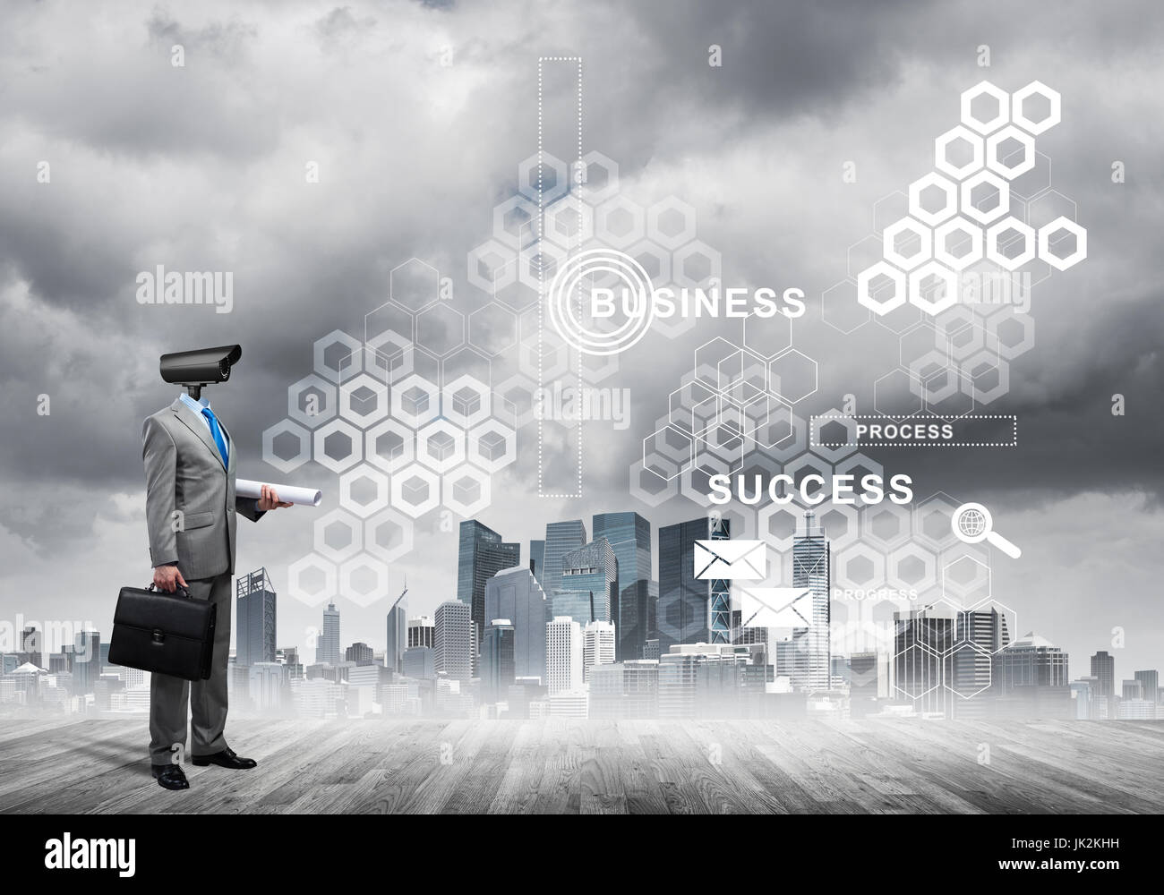 Concept of security and privacy protection with camera headed man Stock ...