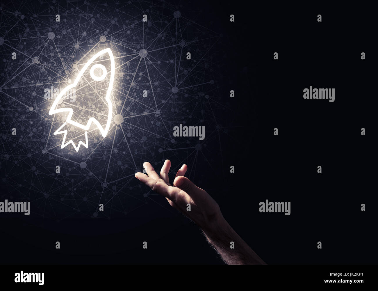 Man palm presenting Rocket web icon as technology concept Stock Photo ...