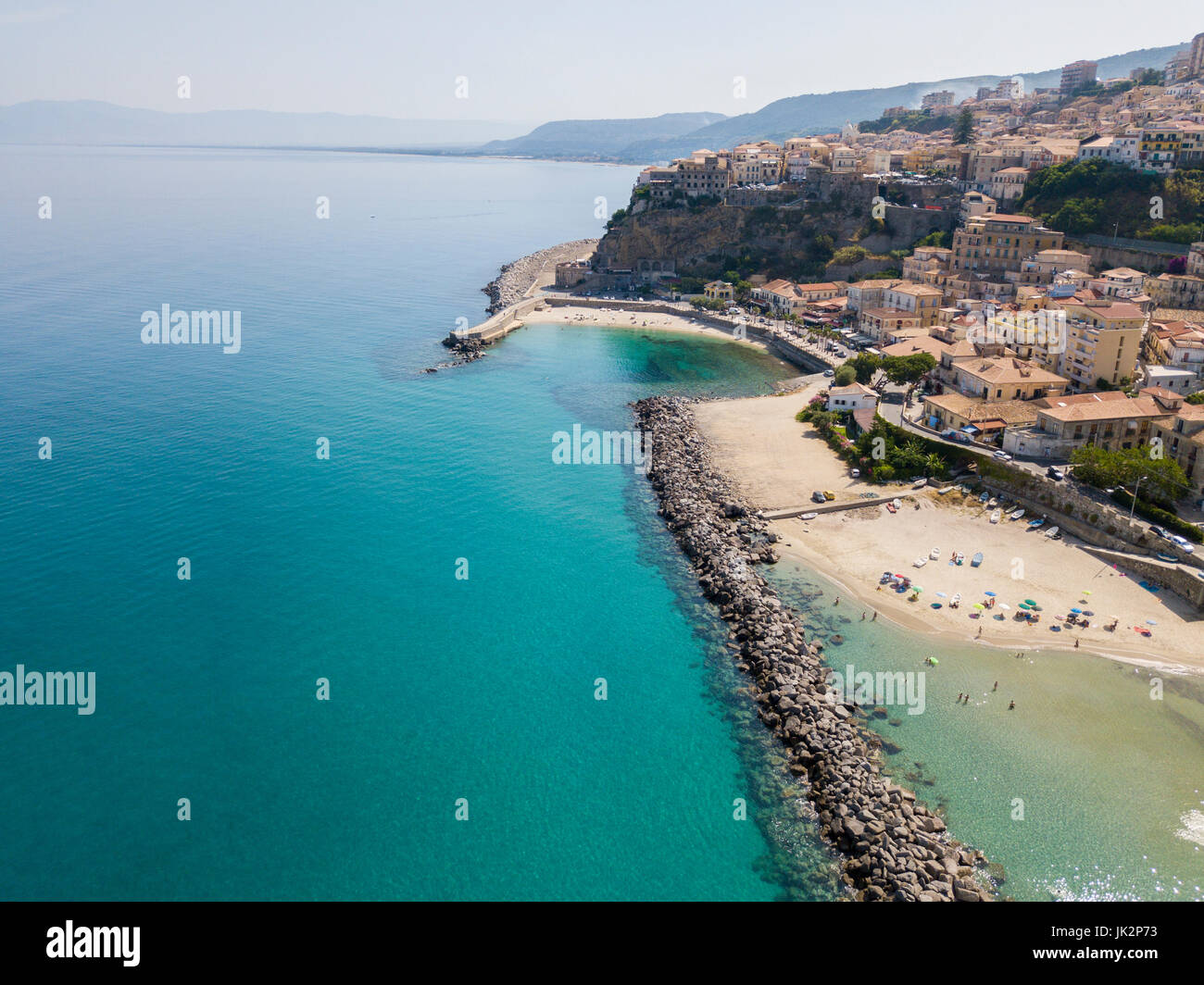 Aerial view of Pizzo Calabro, pier, castle, Calabria, tourism Italy ...
