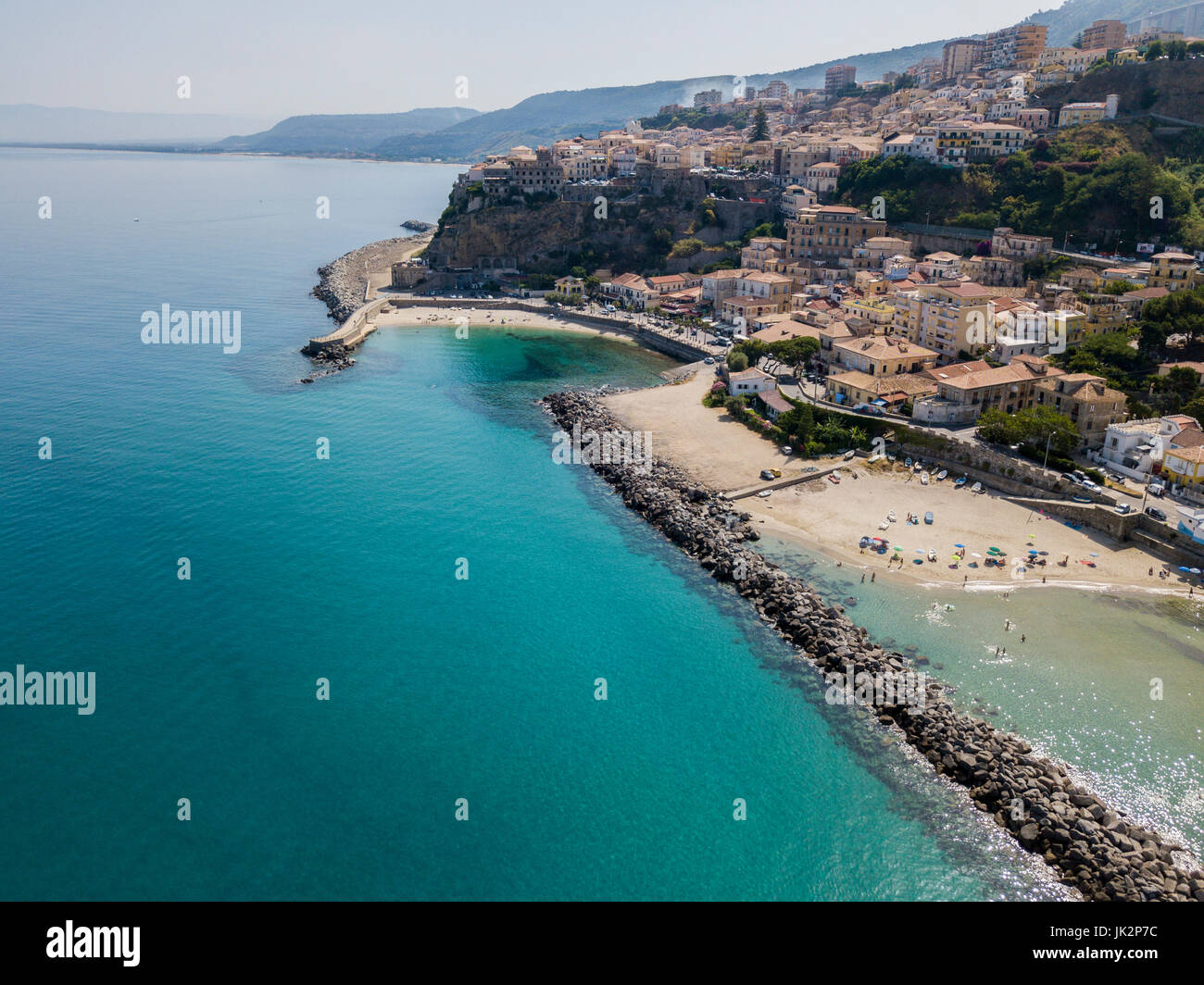 Aerial view of Pizzo Calabro, pier, castle, Calabria, tourism Italy ...