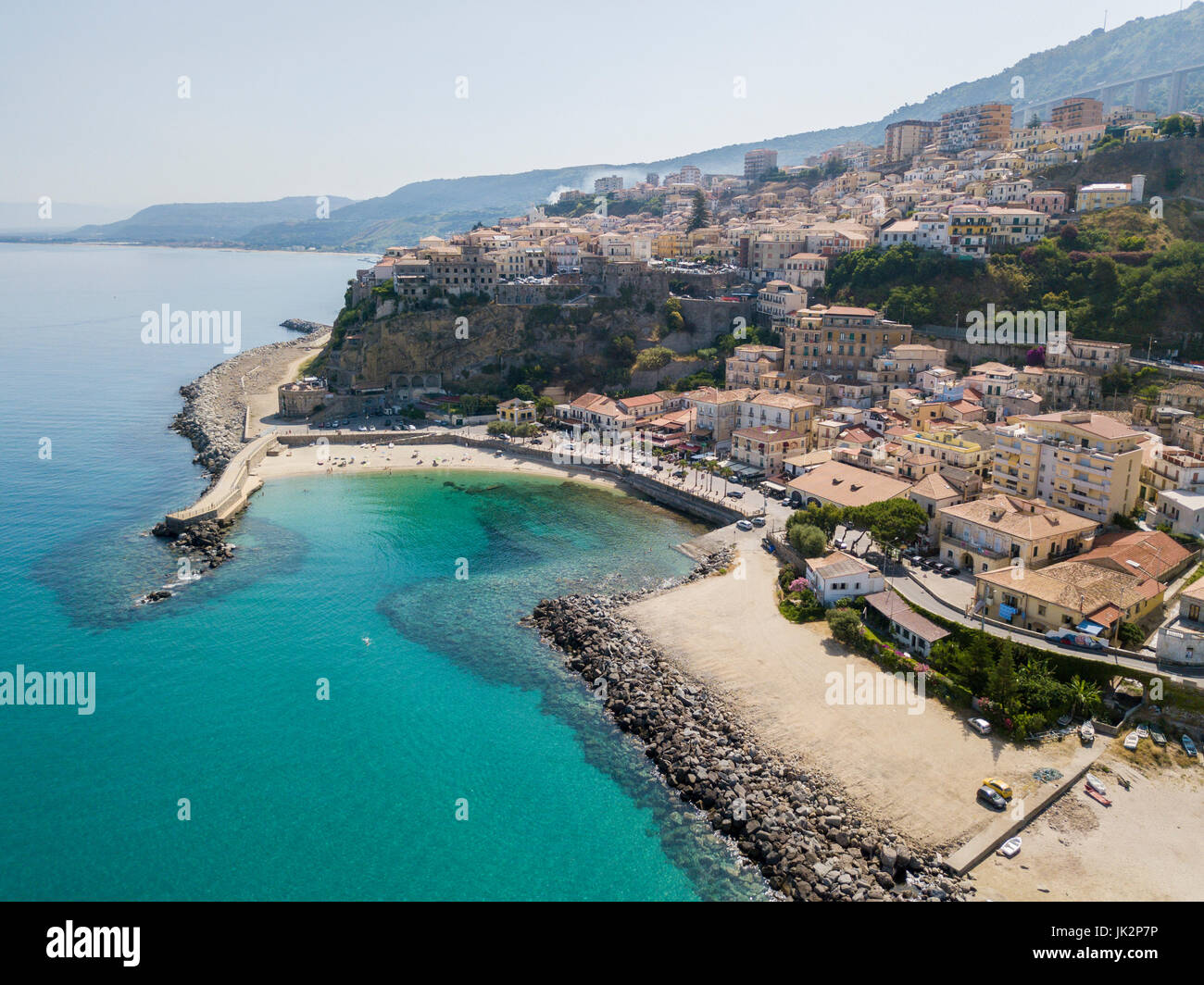 Aerial view of Pizzo Calabro, pier, castle, Calabria, tourism Italy ...