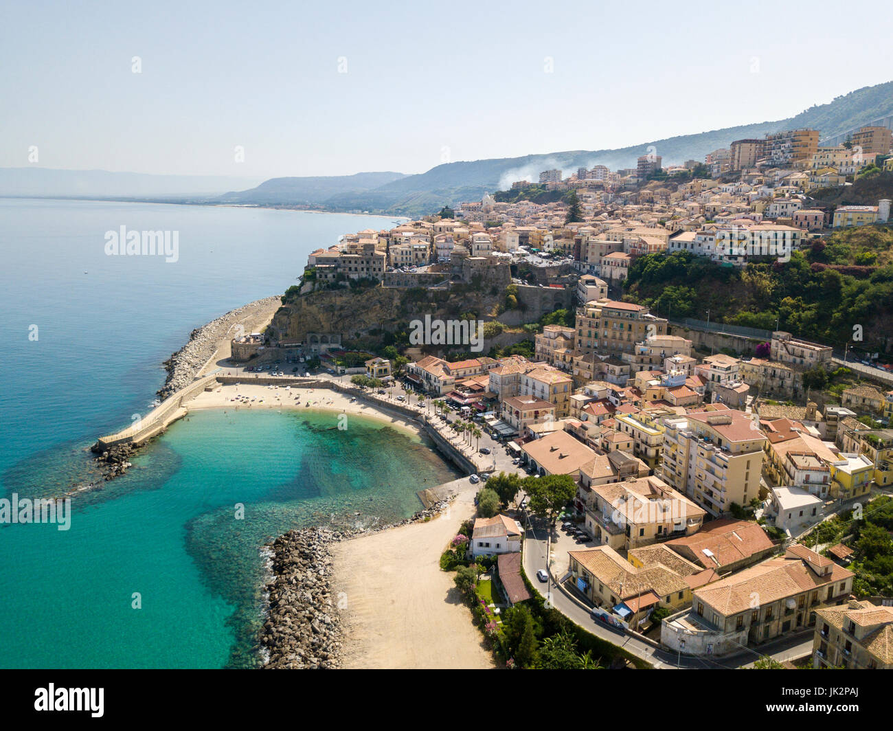 Aerial view of Pizzo Calabro, pier, castle, Calabria, tourism Italy ...