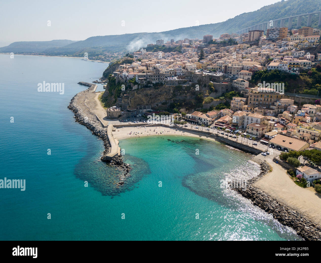 Aerial view of Pizzo Calabro, pier, castle, Calabria, tourism Italy ...