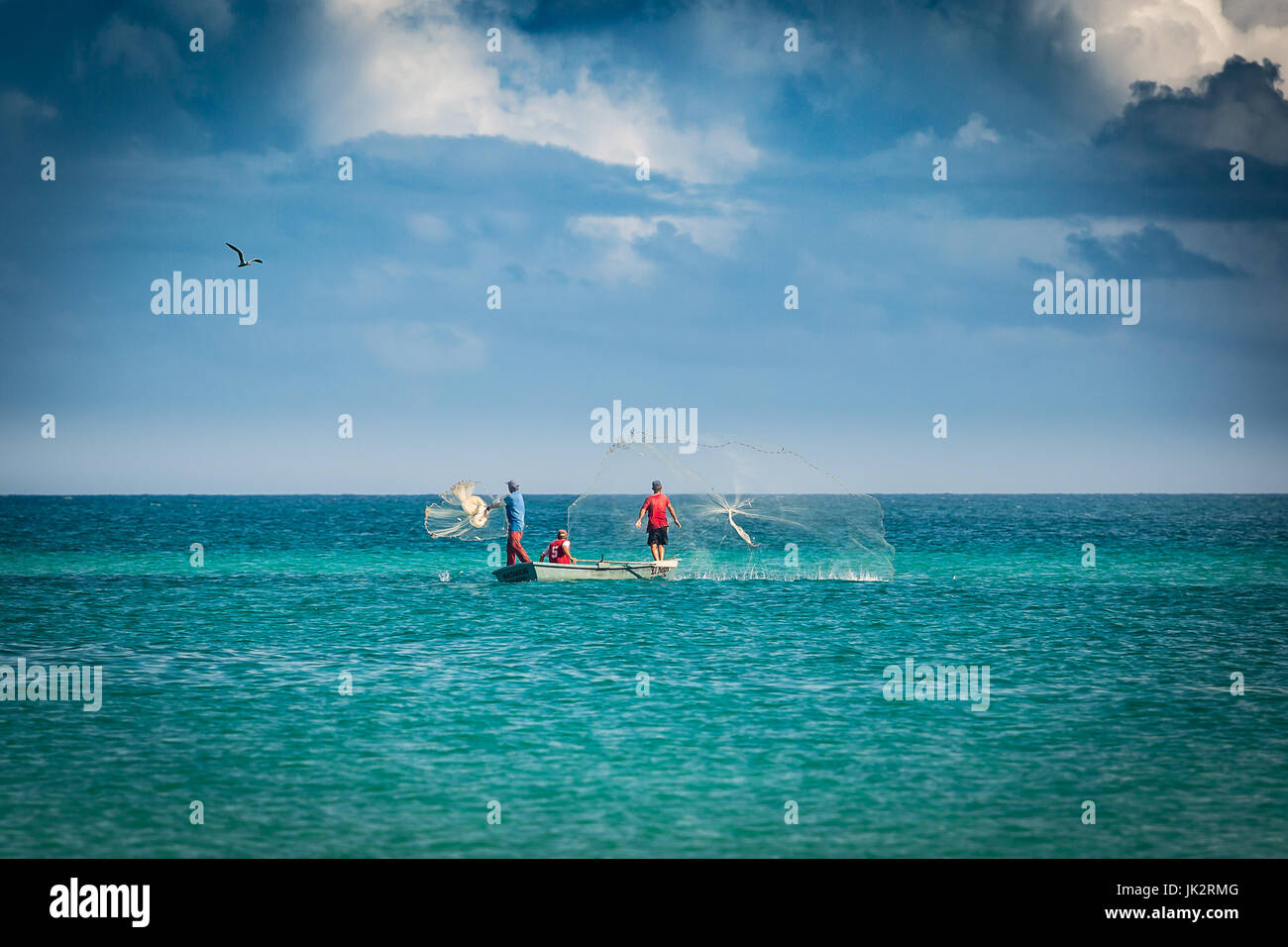 Fishermen casting their nets in the Caribbean Stock Photo - Alamy