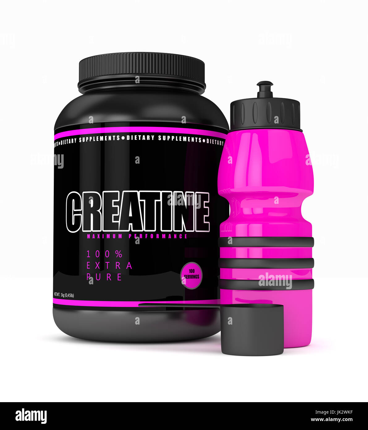 3d render of creatine with water bottle isolated over white background ...